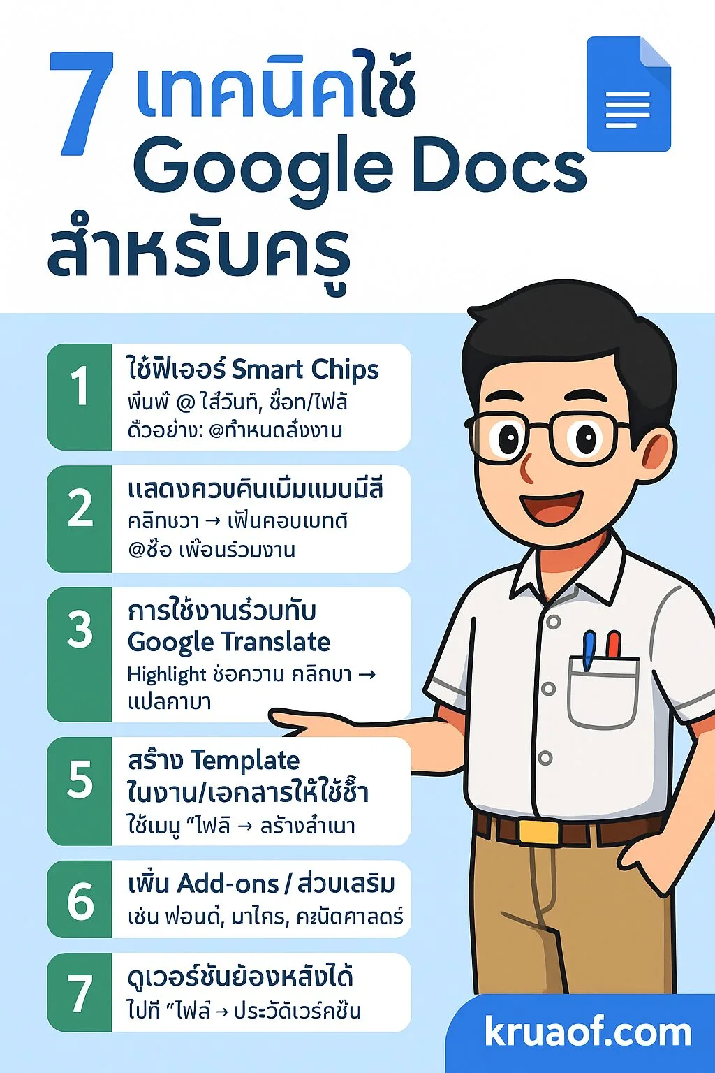 7 เทคนิคใช้ Google Docs ให้เป็นมือโปรสำหรับครู - Kruaof.com